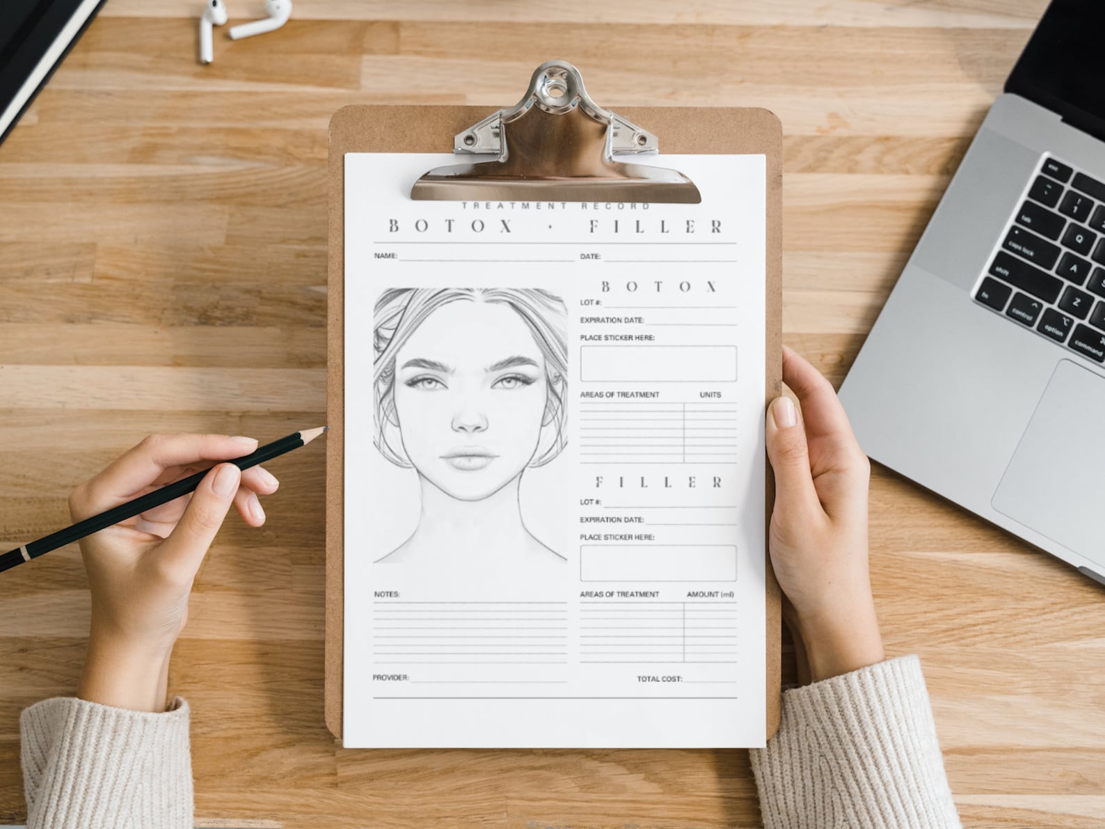 Botox and Dermal Filler Patient Treatment Record Form, Medical Spa ...