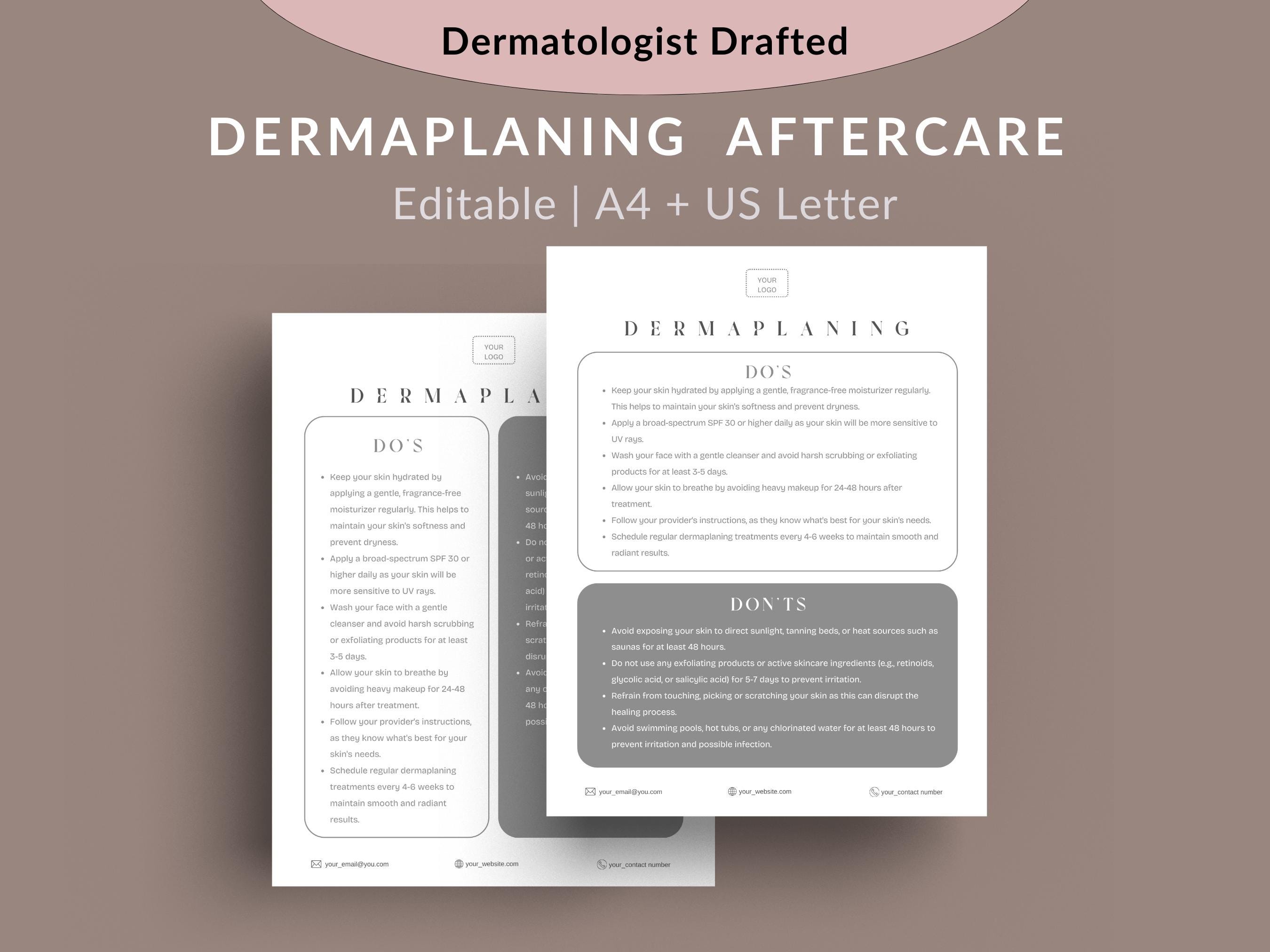 Editable Dermaplaning Aftercare Instructions Template Form, Medspa ...