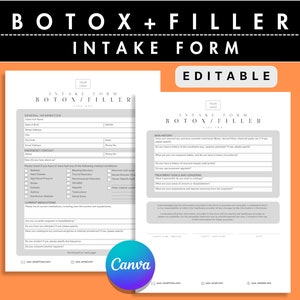 Editable Botox and Dermal Filler Client Intake Form Med Spa Reception ...