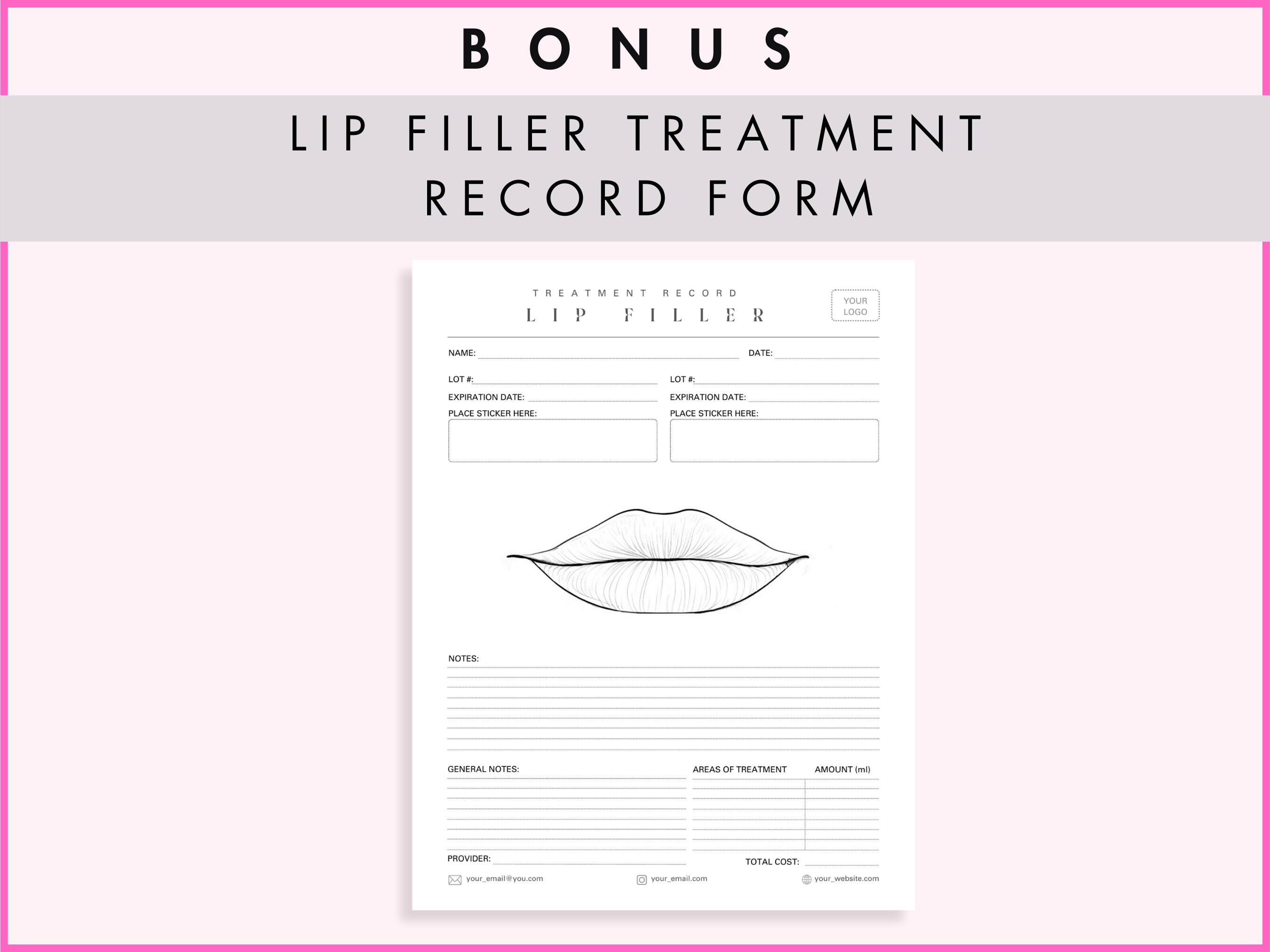 Editable Filler Treatment Record Form for Nurse Injector Dermatologist ...