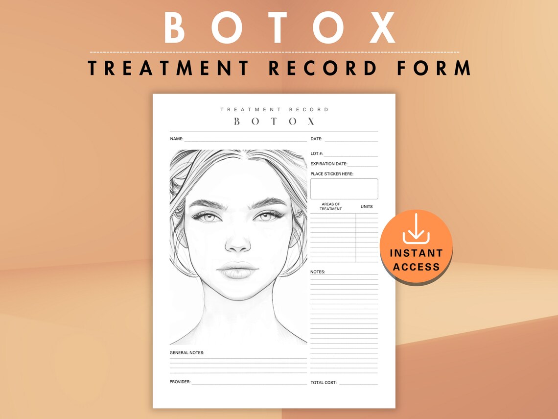 Botox Treatment Record Form With Face Chart, Injectables Patient ...