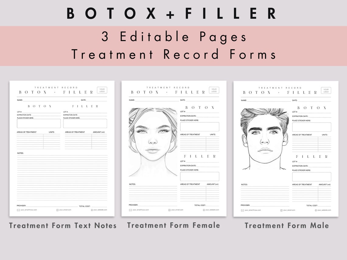 Editable Botox and Dermal Filler Treatment Record Template Form, Nurse ...