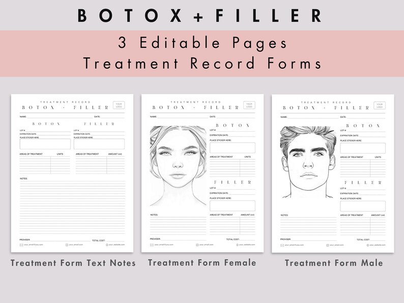 Editable Botox and Dermal Filler Treatment Record Template Form, Nurse ...
