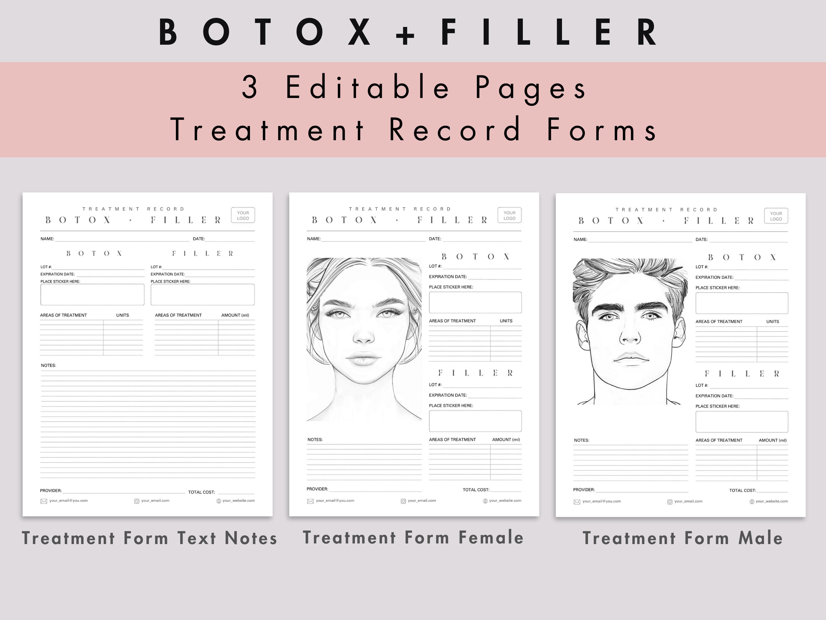 Editable Botox and Dermal Filler Treatment Record Template Form, Nurse ...