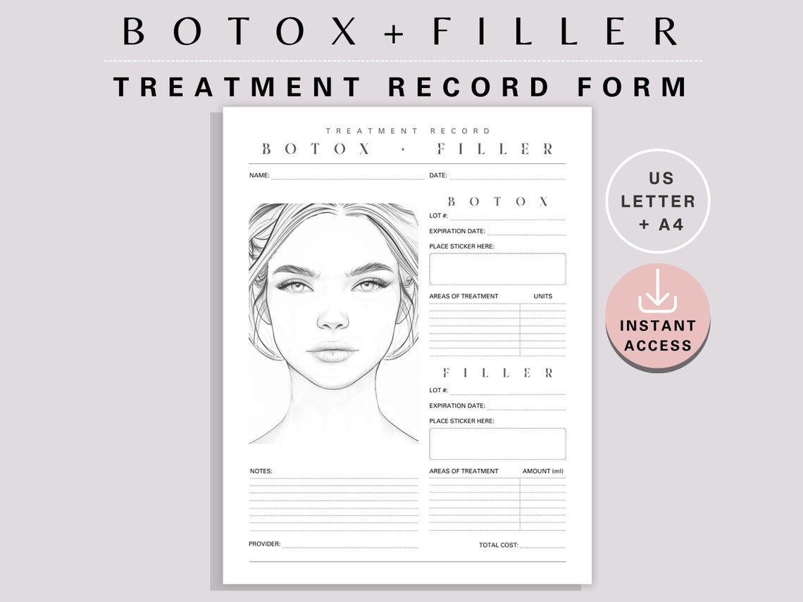 Botox and Dermal Filler Patient Treatment Record Form, Medical Spa ...