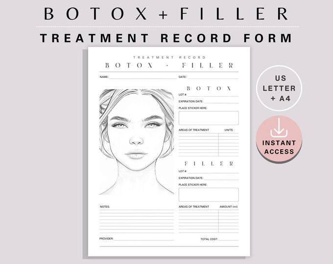 Botox and Dermal Filler Patient Treatment Record Form, Medical Spa ...