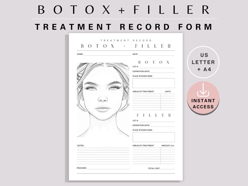 Botox and Dermal Filler Patient Treatment Record Form, Medical Spa ...