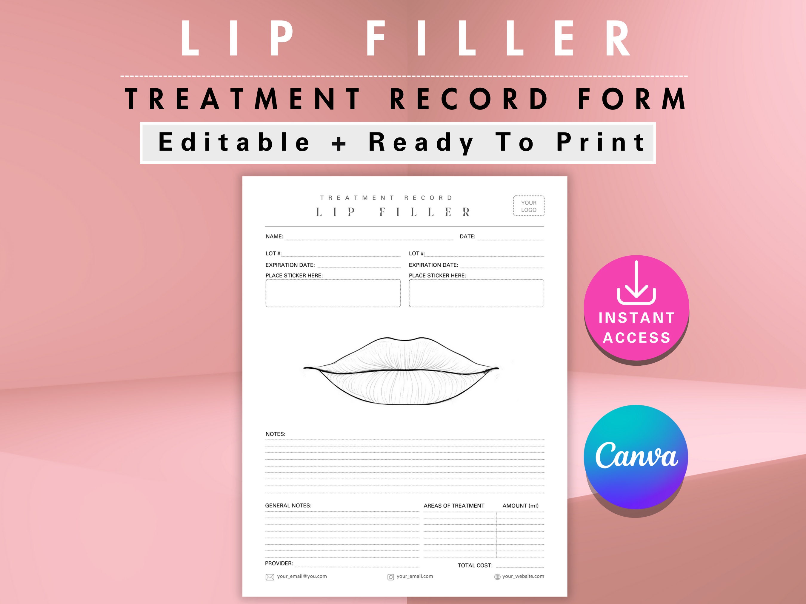 Lip Filler Client Treatment Record Form, Nurse Injector Lipfiller ...