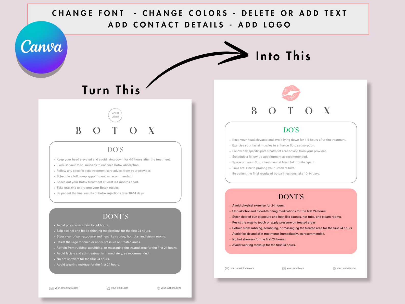 Editable Botox Aftercare Instructions Template Form, Medspa Injectable ...
