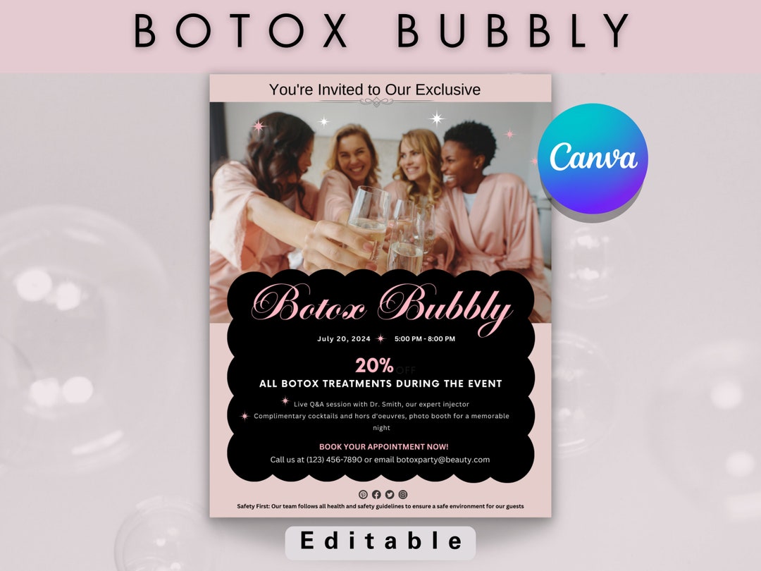 Botox Party Event Invitation Canva Template, Social Media Medspa ...