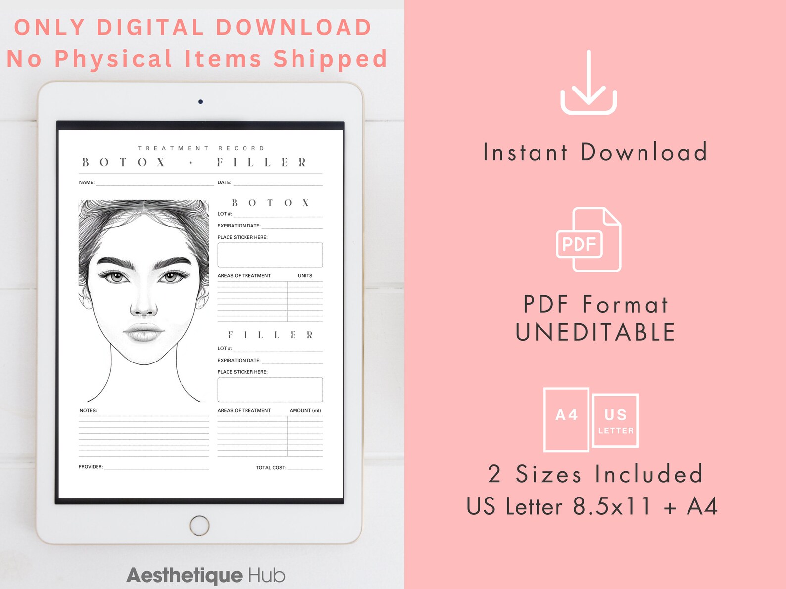 Botox and Filler Treatment Record Form, Face Chart Inclusive Diverse ...