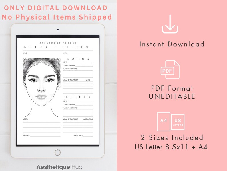 Botox and Filler Treatment Record Form, Face Chart Inclusive Diverse ...