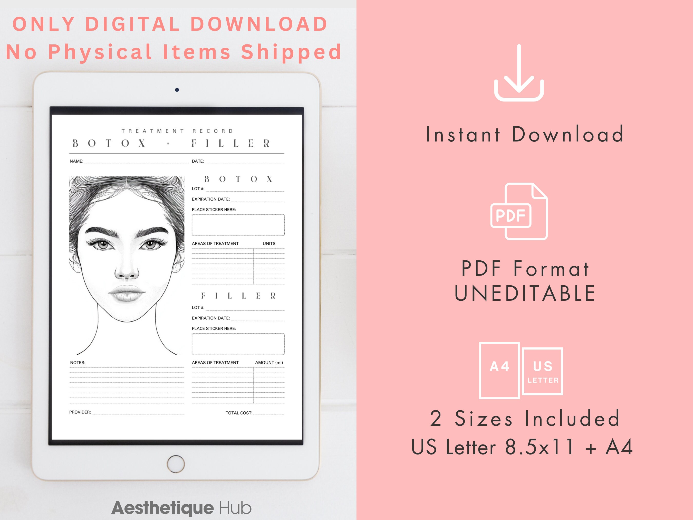 Botox and Filler Treatment Record Form, Face Chart Inclusive Diverse ...