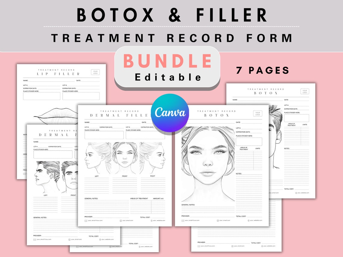 Editable Botox and Dermal Filler Treatment Record Template Form Bundle ...