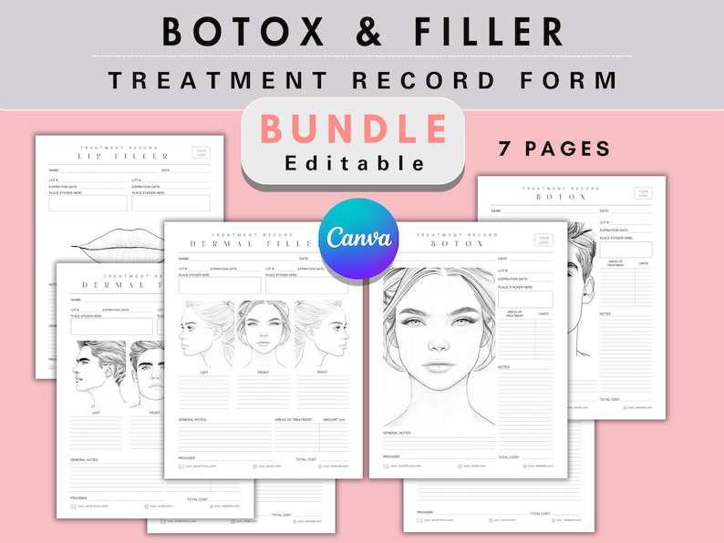 Editable Botox and Dermal Filler Treatment Record Template Form Bundle ...