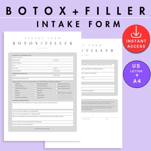 Botox and Filler Intake Form Template Aesthetic Injection Client Record ...