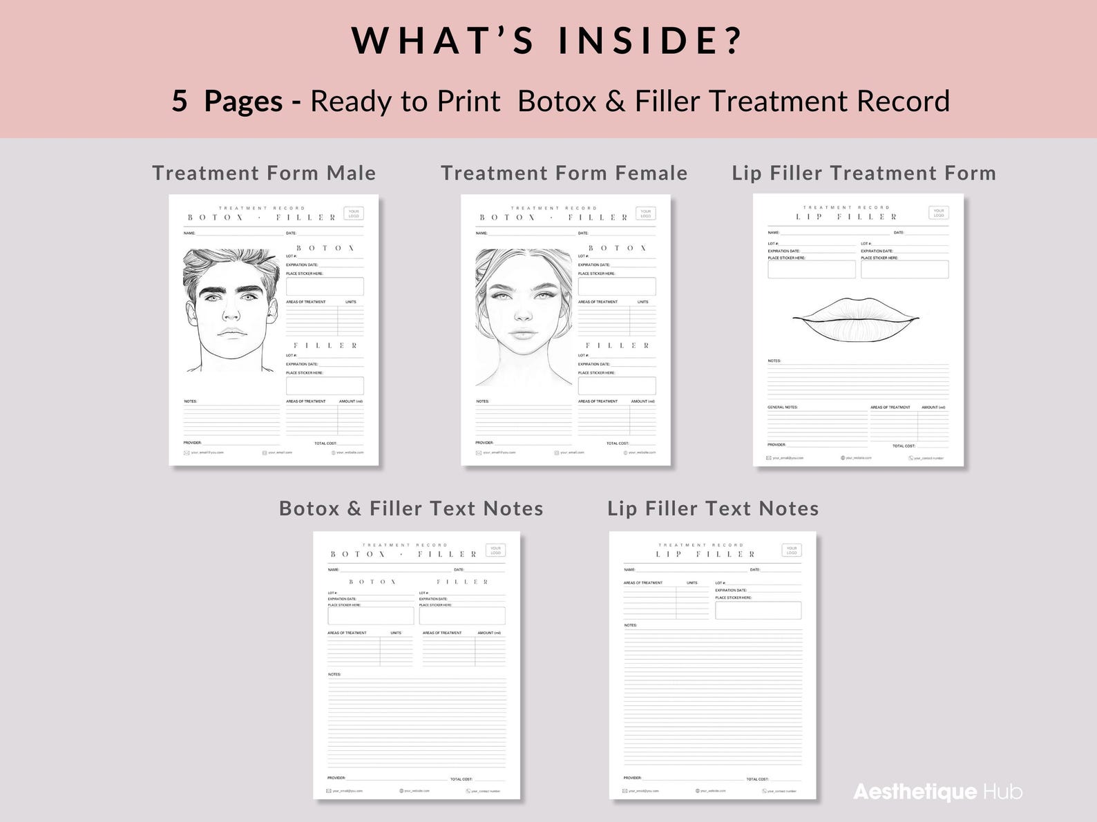 Botox and Filler Treatment Record Form, Nurse Injector Lip Injection ...