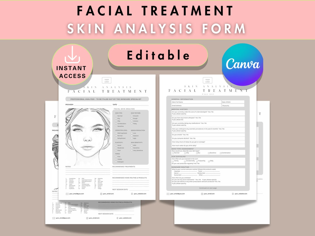 Editable Skin Analysis Form Canva Template, Client Intake Face Mapping ...