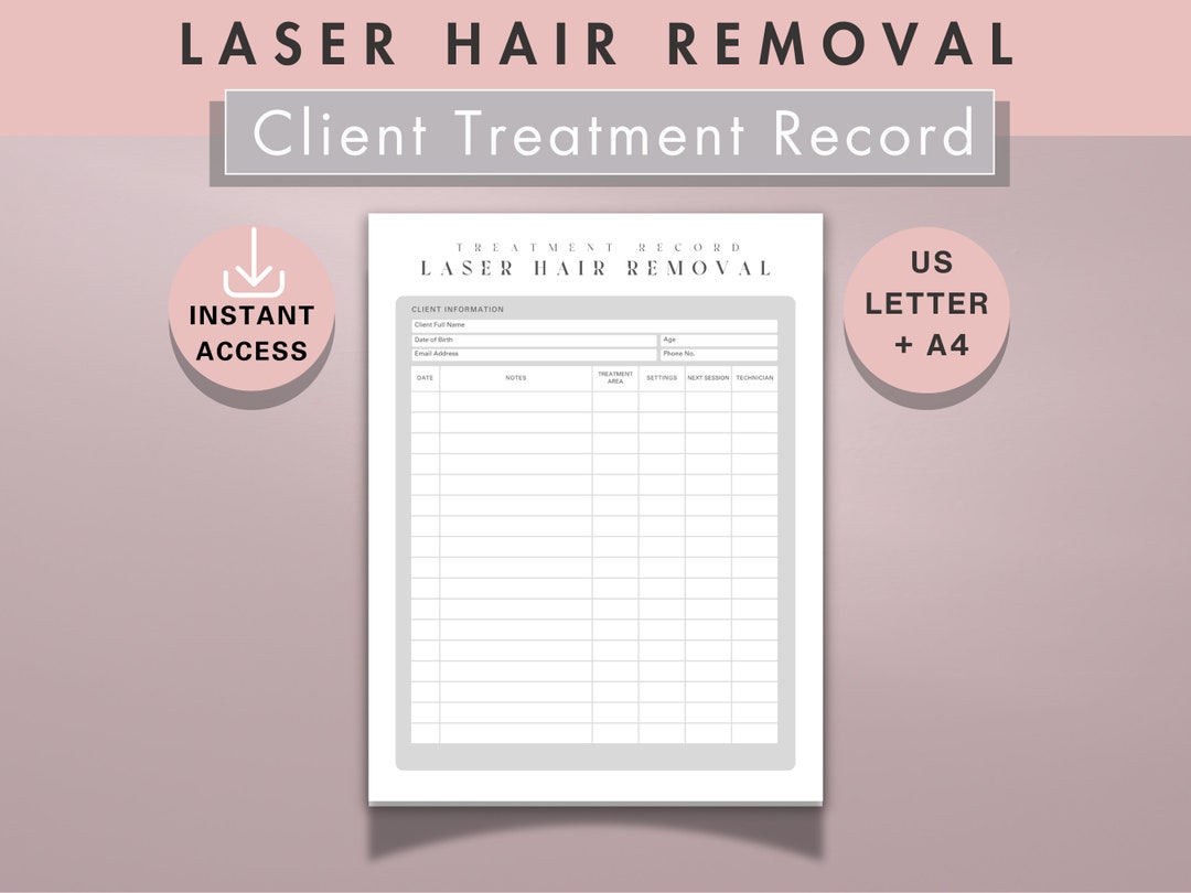 Laser Hair Removal Client Treatment Record, Professional Technian ...