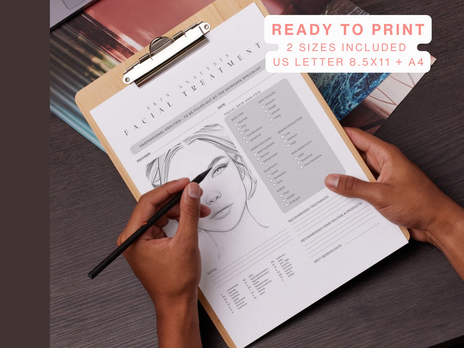 Skin Analysis Facial Form Template, Esthetician Aesthetic Skincare ...