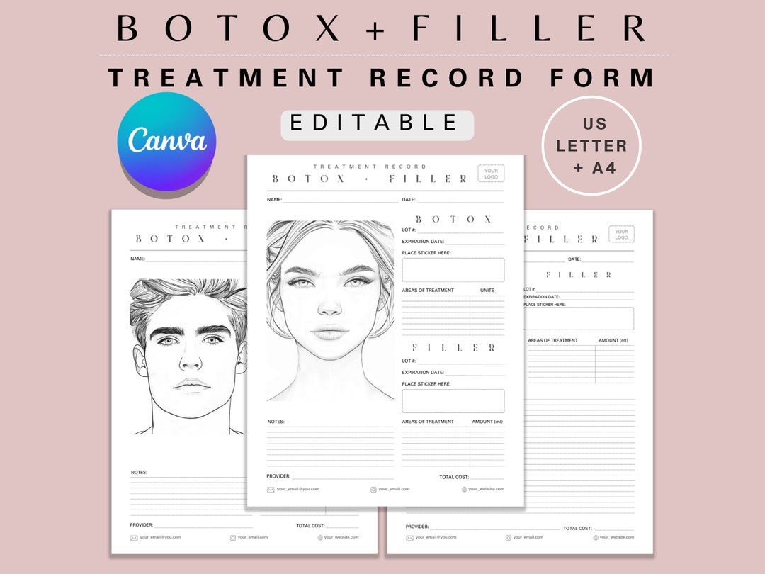 Botox Filler Face Chart Template Form, Editable Canva Aesthetic Nurse ...