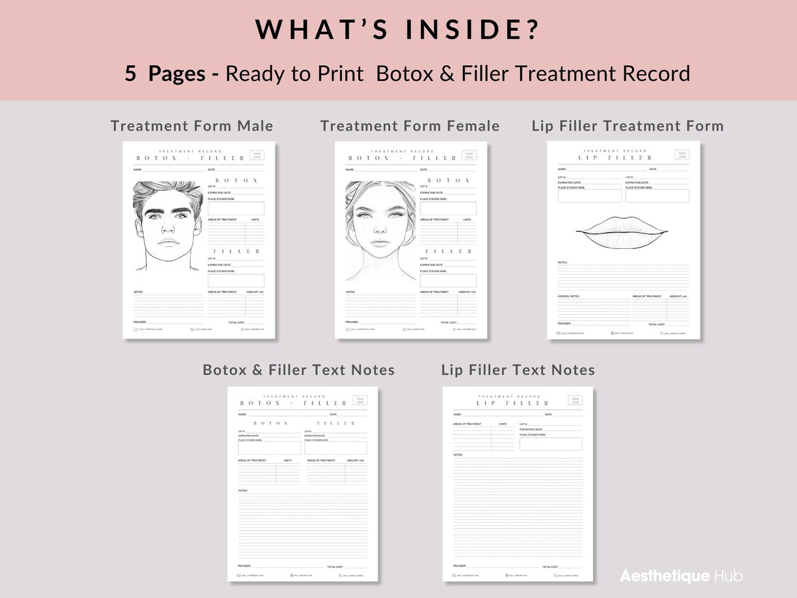 Editable Botox + Dermal Filler Treatment Record Forms, Nurse Injector ...