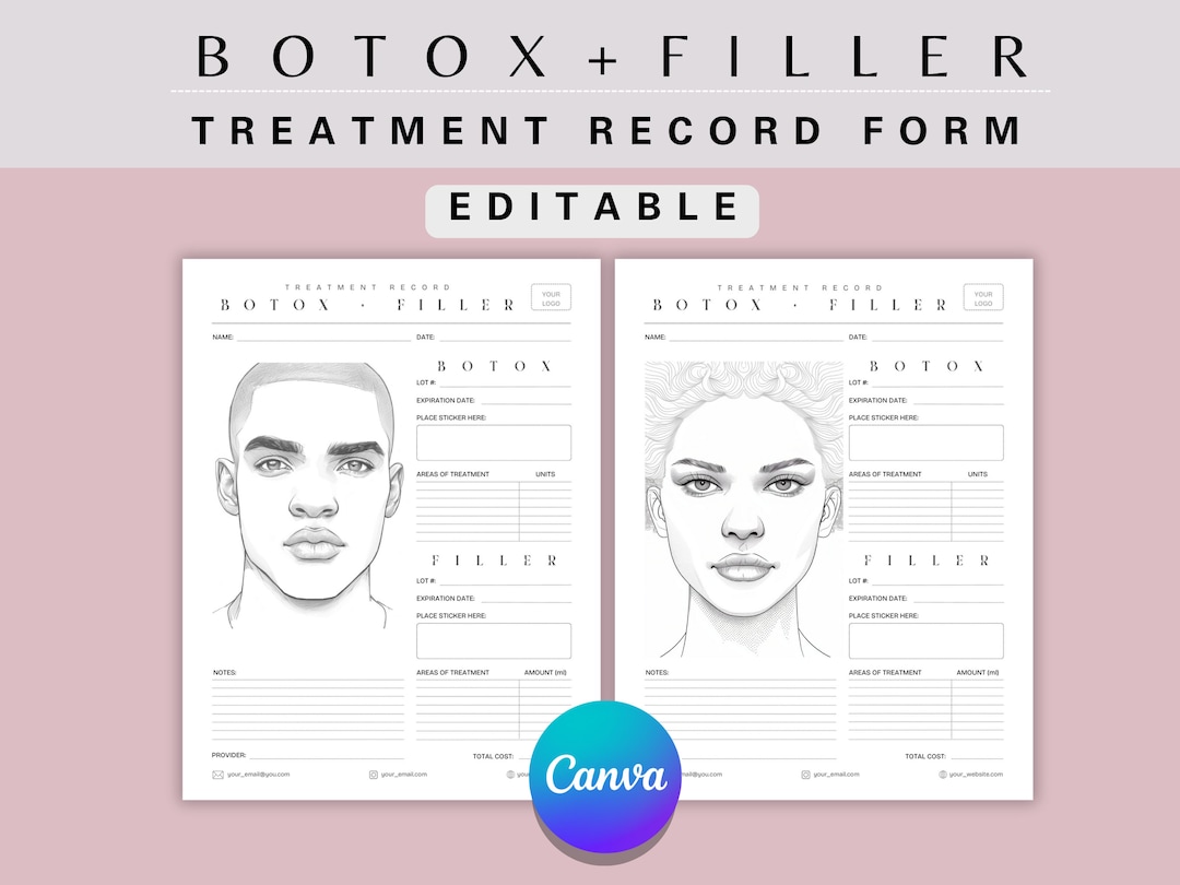Botox and Dermal Filler Treatment Record Template Form, Nurse Injector ...