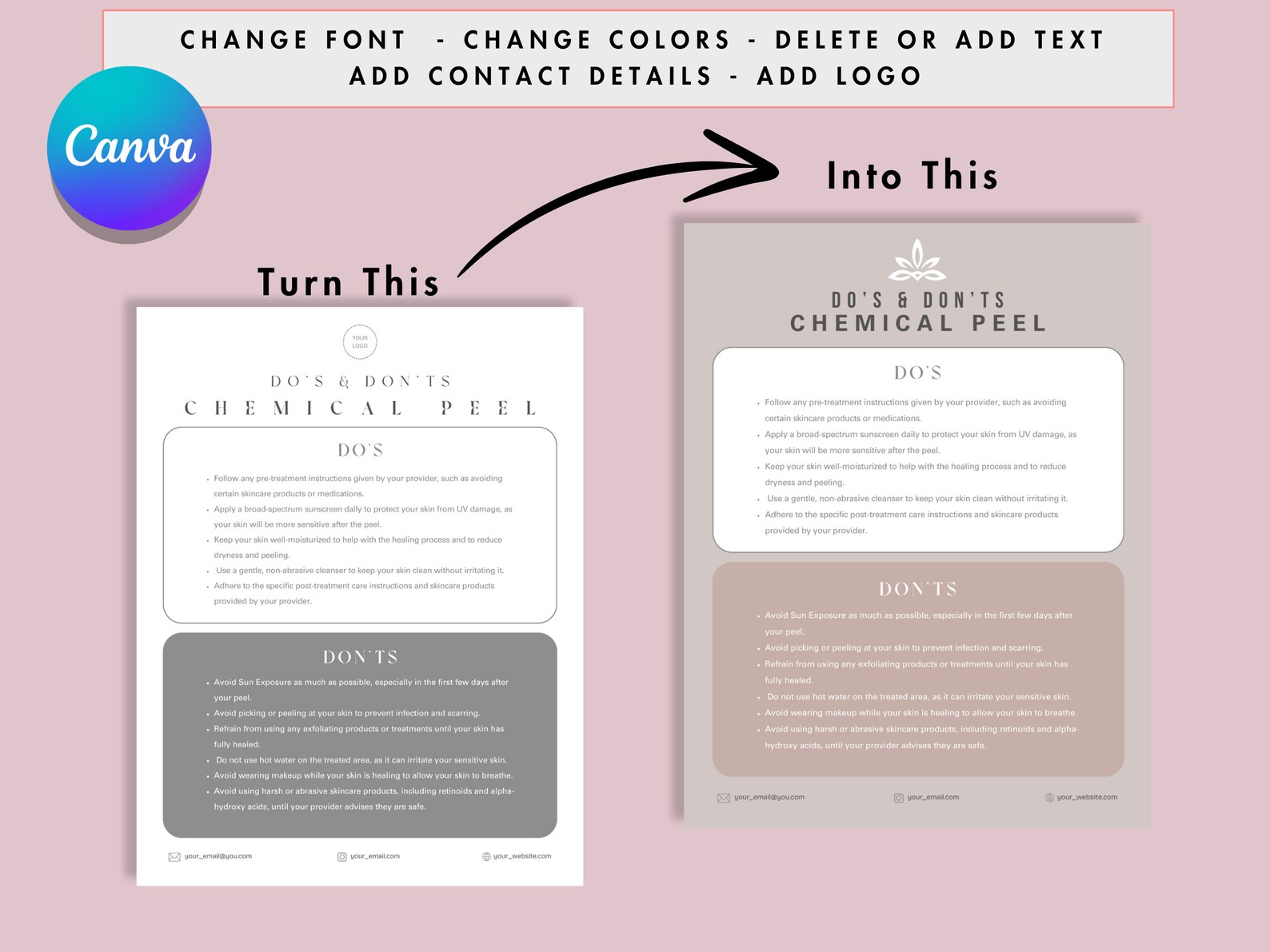Editable Chemical Peel Aftercare Instructions Canva Template ...