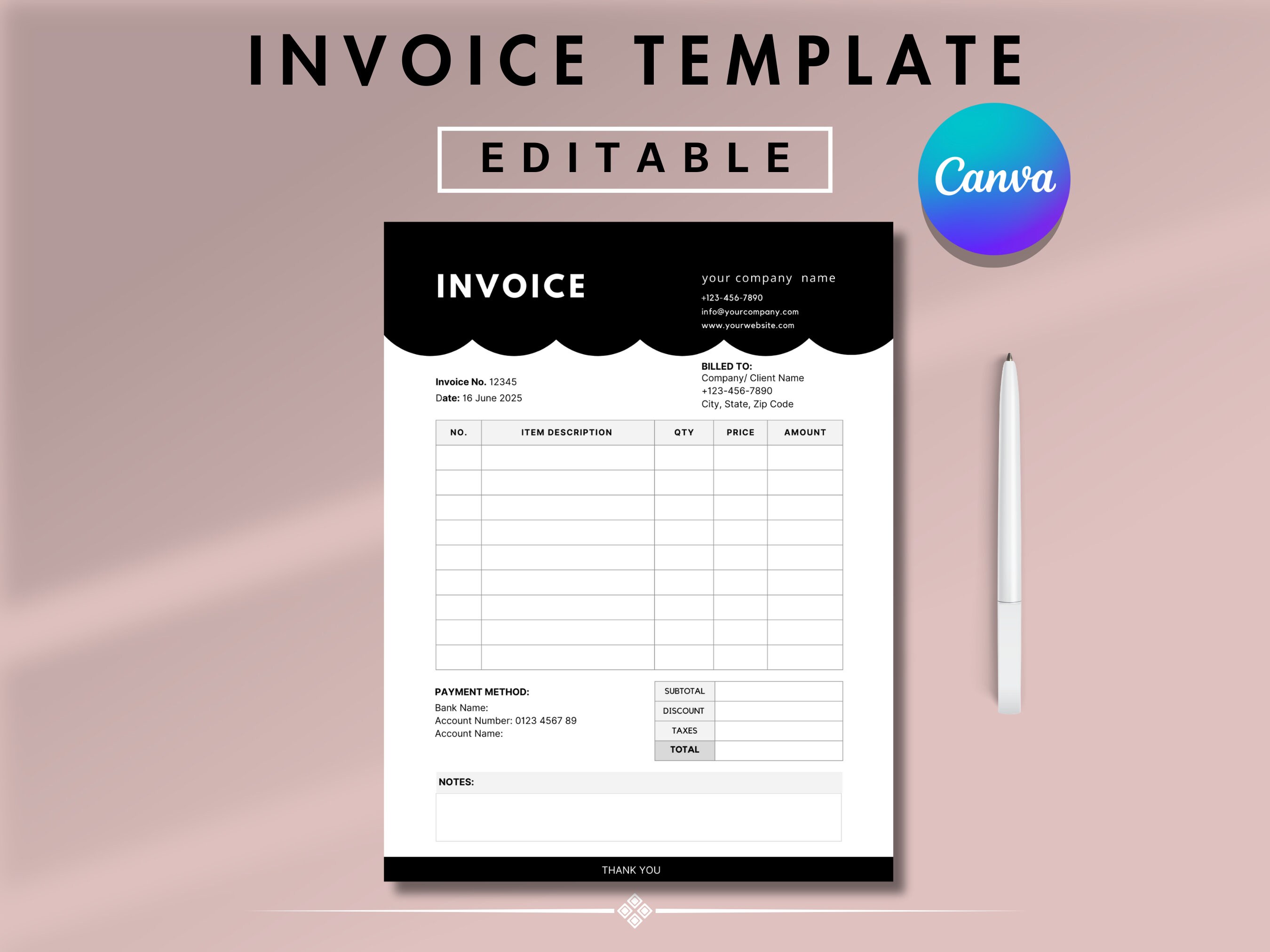 Invoice Template Form Canva Editable, Small Business Custom Order Form ...