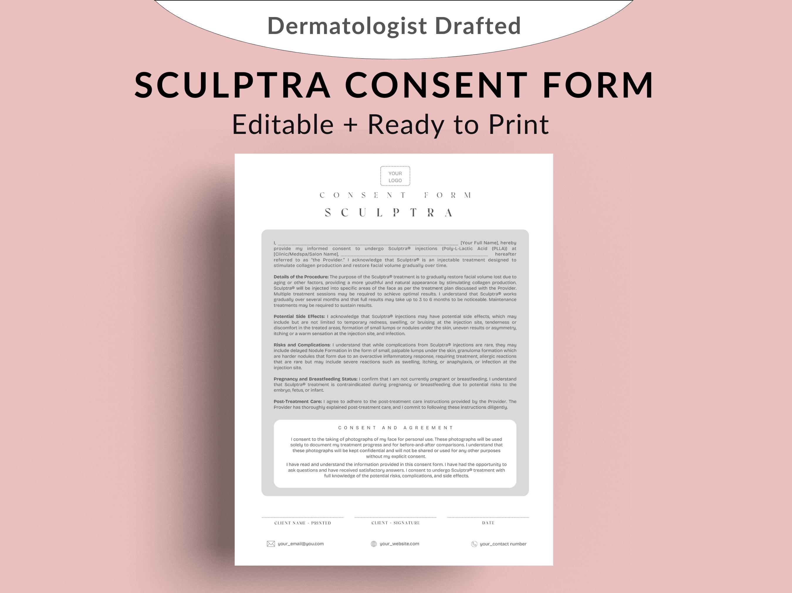 Sculptra Injection Intake Consent Form, Editable Collagen Booster ...