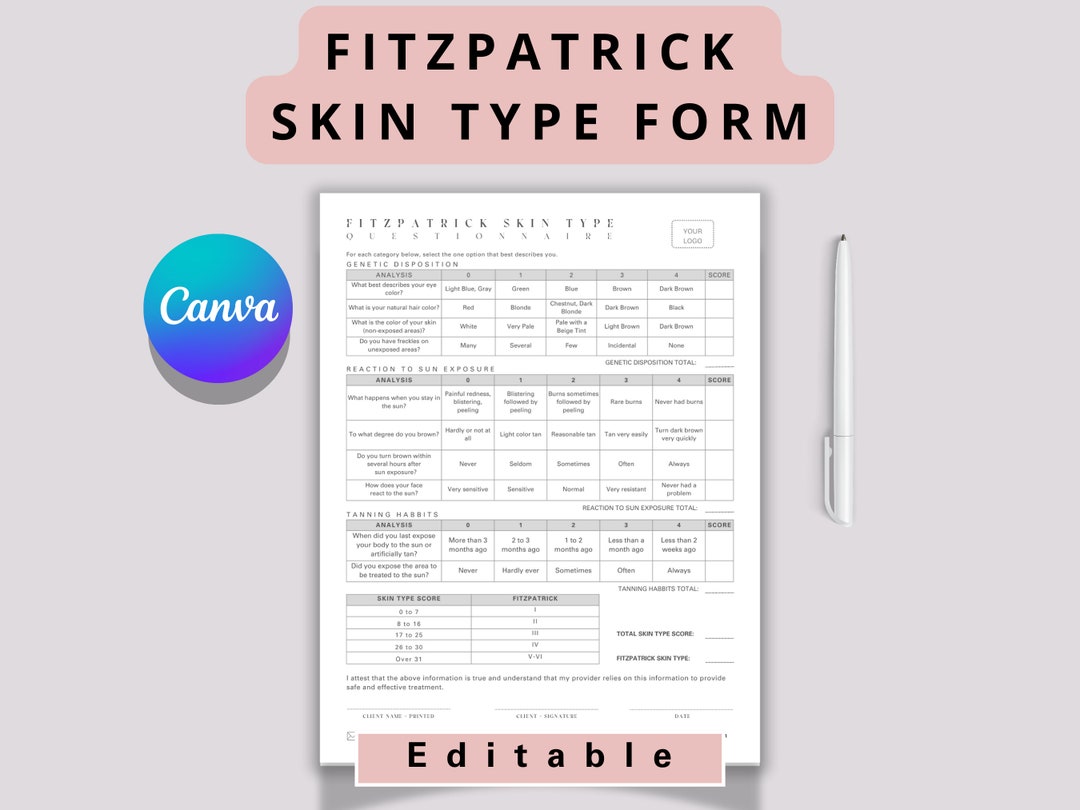 Editable Fitzpatrick Skin Type Scale Form, Laser Hair Removal Canva ...
