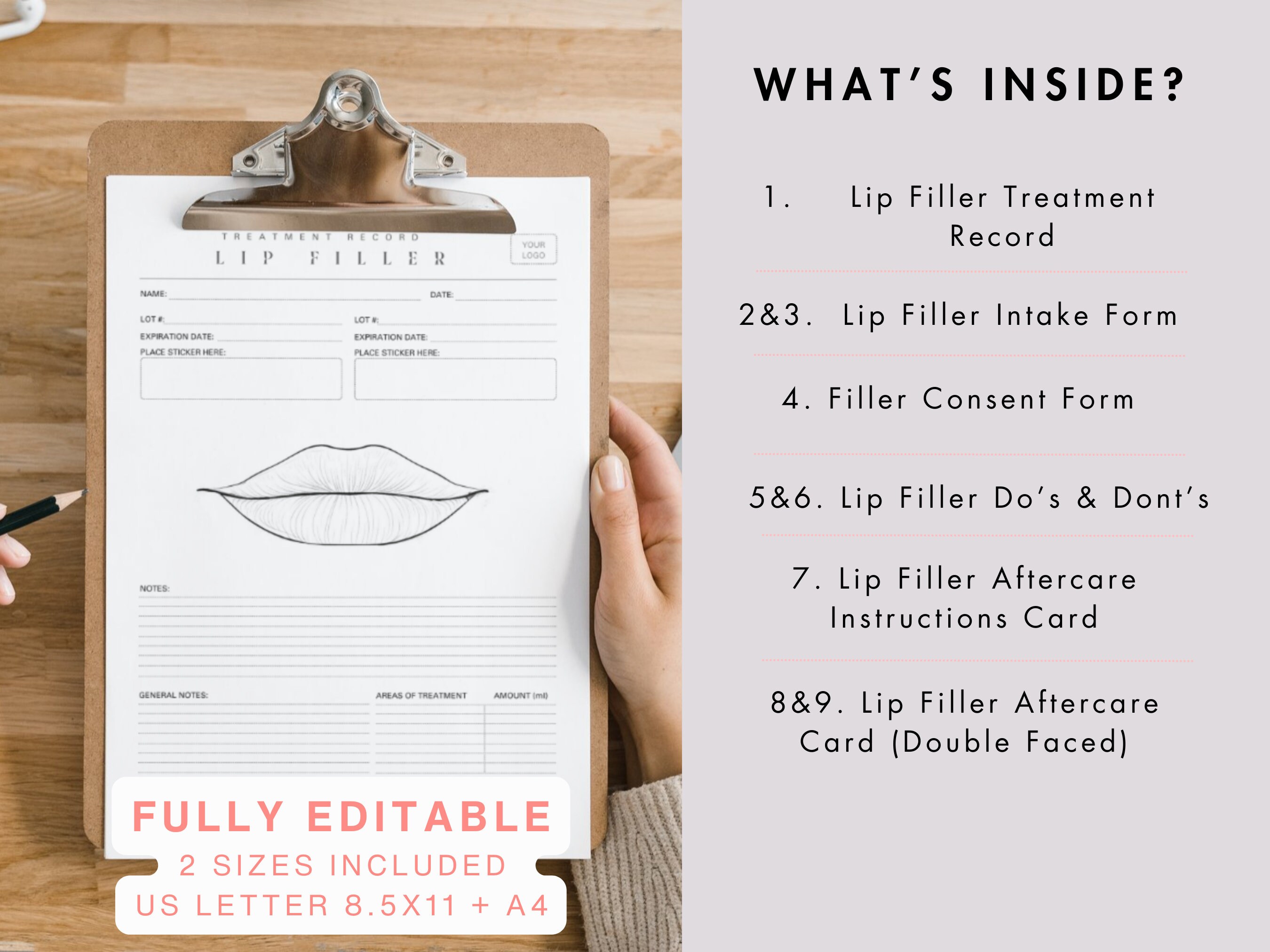 Editable Lip Filler Treatment Forms Canvatemplate, Aesthetic Injection ...