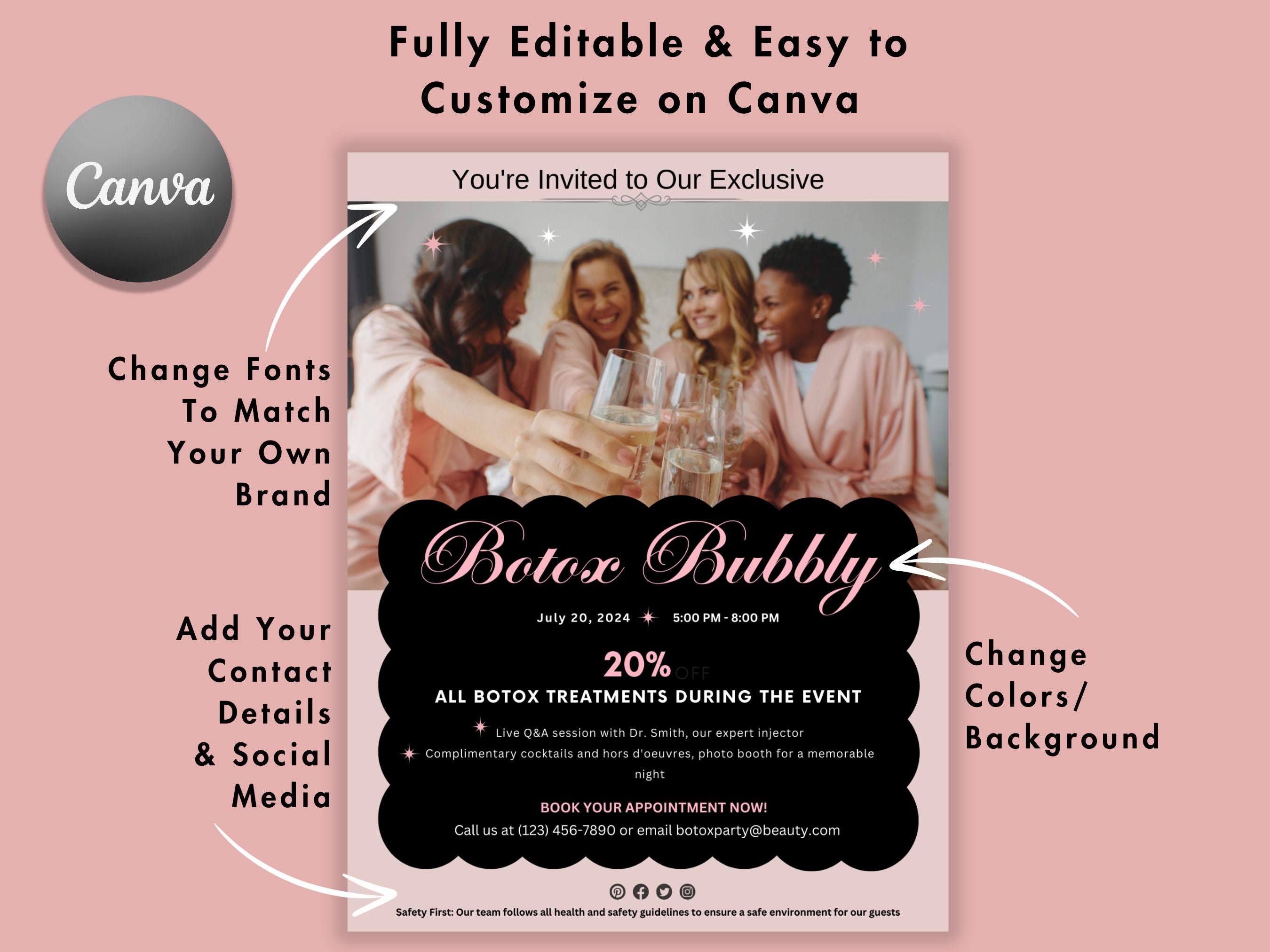 Botox Party Event Invitation Canva Template, Social Media Medspa ...