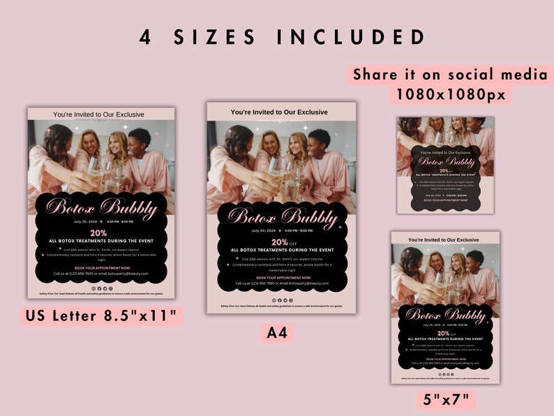 Botox Party Event Invitation Canva Template, Social Media Medspa ...