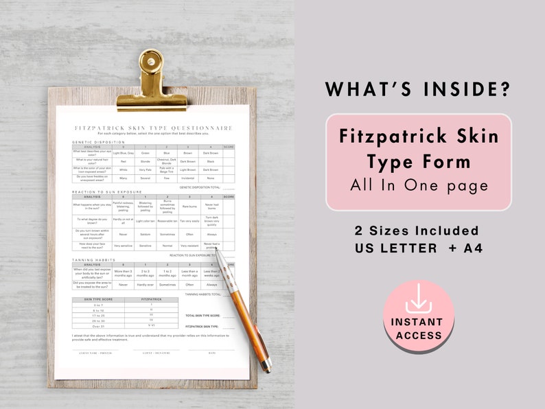Fitzpatrick Skin Type Form Questionnaire, Esthetician Skin Type ...