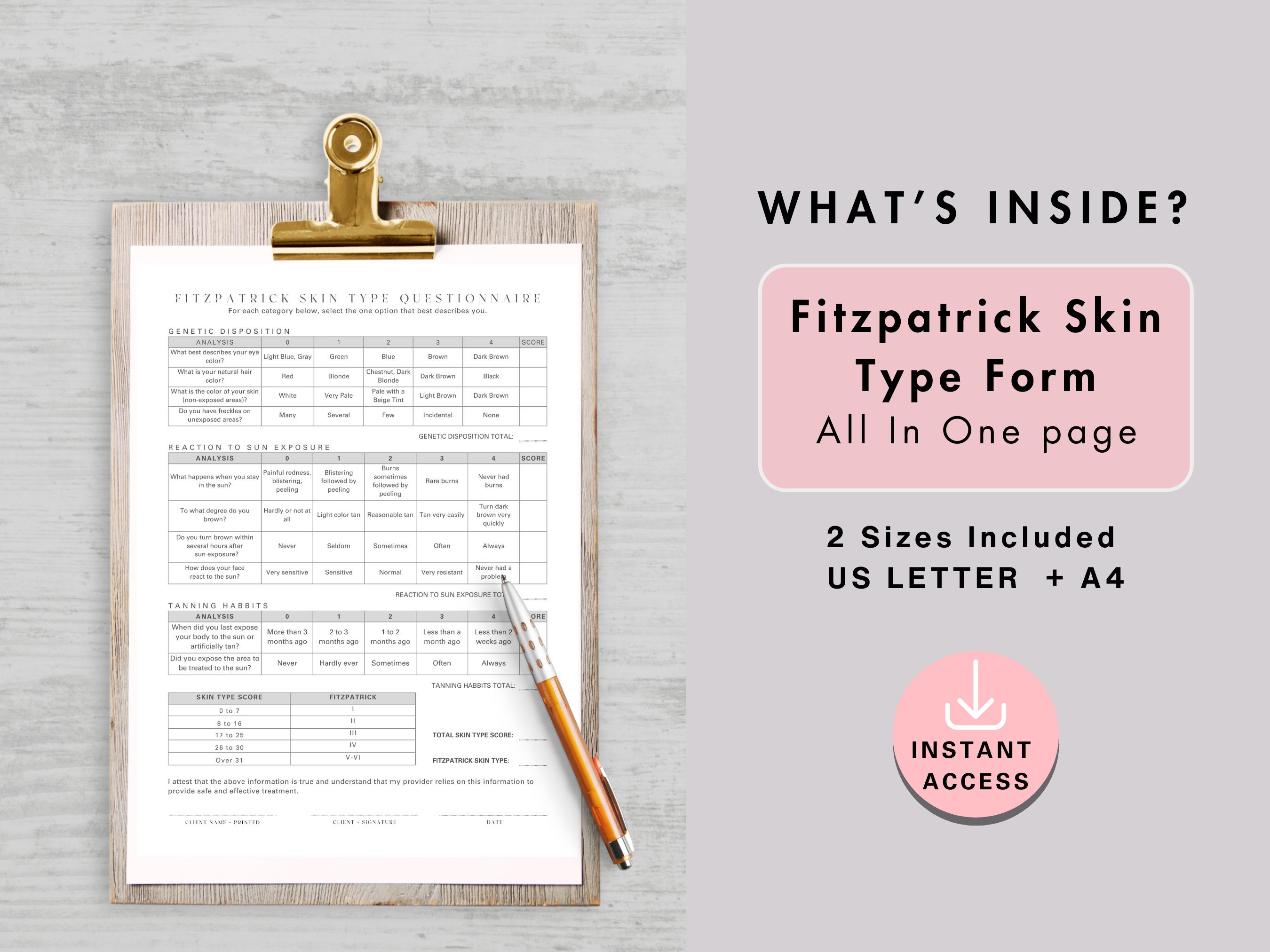 Fitzpatrick Skin Type Form Questionnaire, Esthetician Skin Type ...