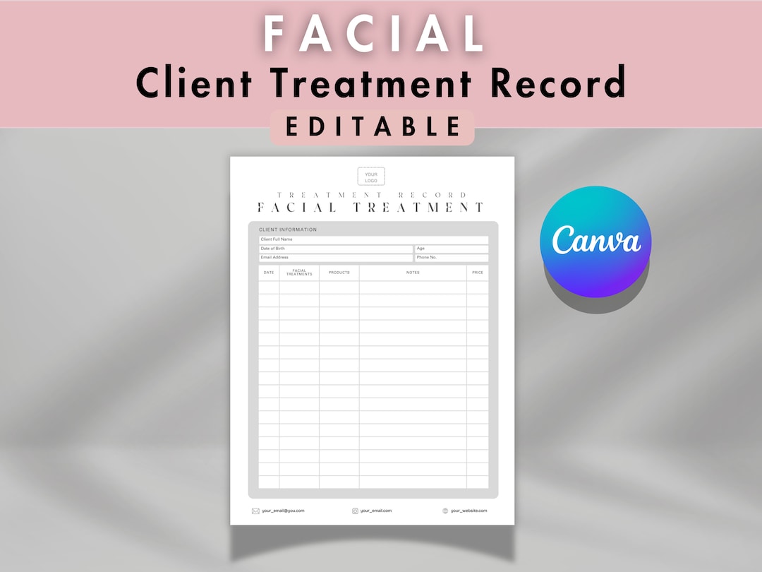 Editable Facial Client Treatment Record, Esthetician Planner Canva ...