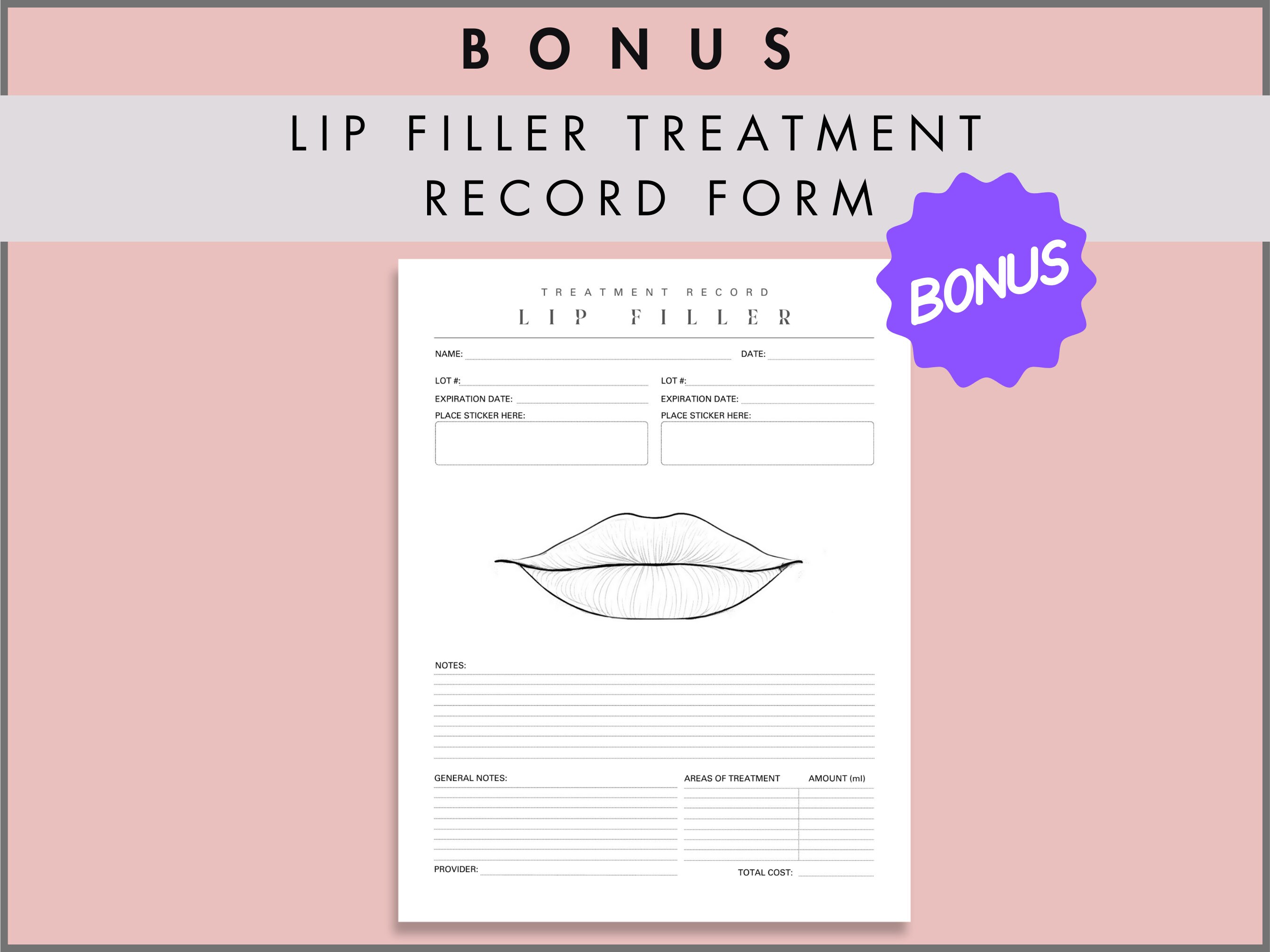 Dermal Filler Treatment Record Form, Nurse Injector Medspa Bundle ...