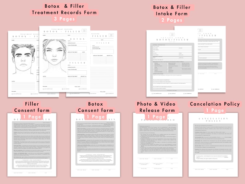 Editable Botox and Filler Forms Canva Template Bundle, Face Record ...