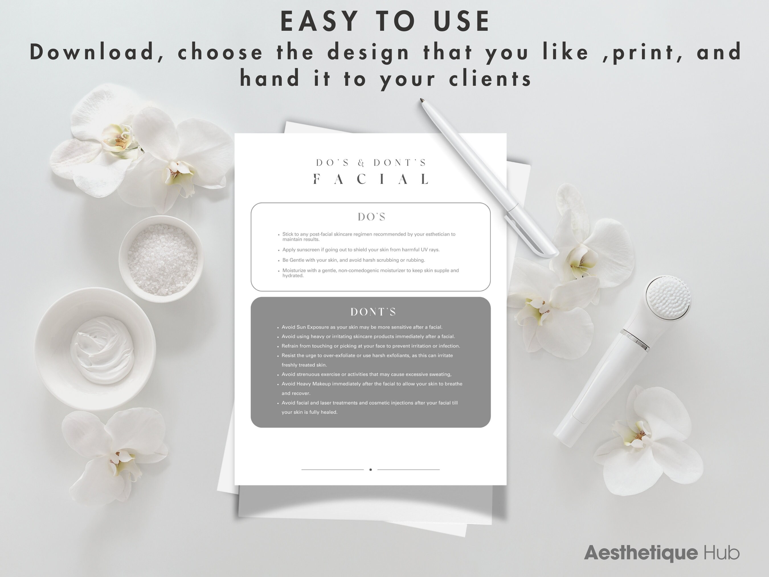 Facial Aftercare Instructions Printable Form, Esthetician Client Beauty ...
