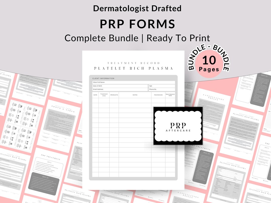 PRP Treatment Forms Bundle, Platelet Rich Plasma Hair Loss Injection ...