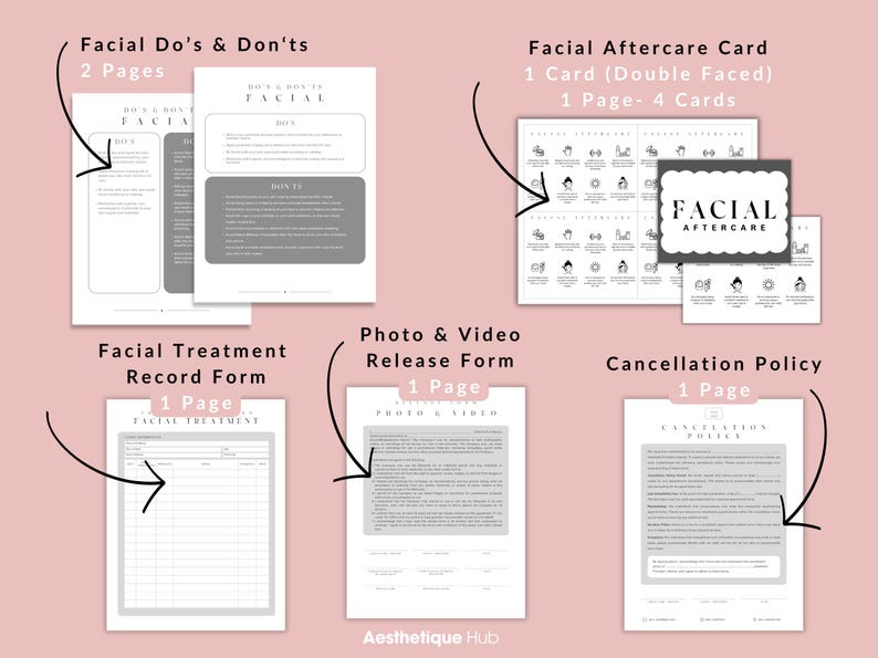 Esthetician Facial Form Bundle, Facial Consent Waiver Form, Editable ...
