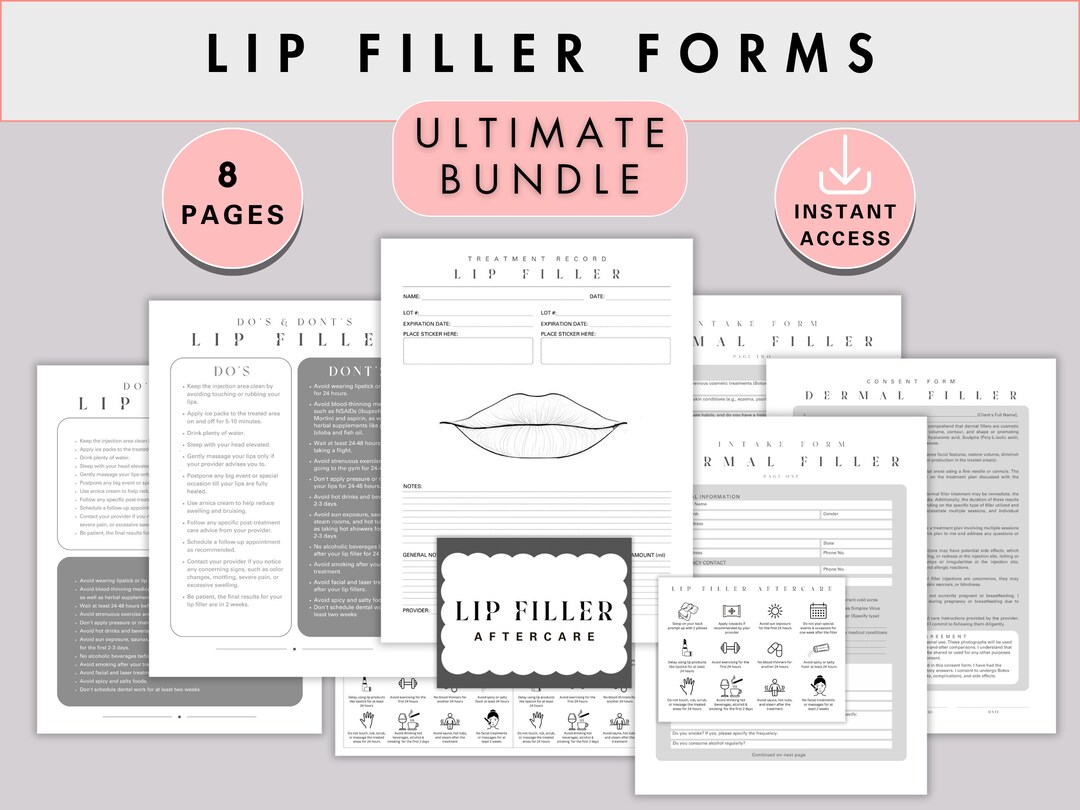 Lip Filler Treatment Form Bundle, Patient Intake Consent Form, Nurse ...
