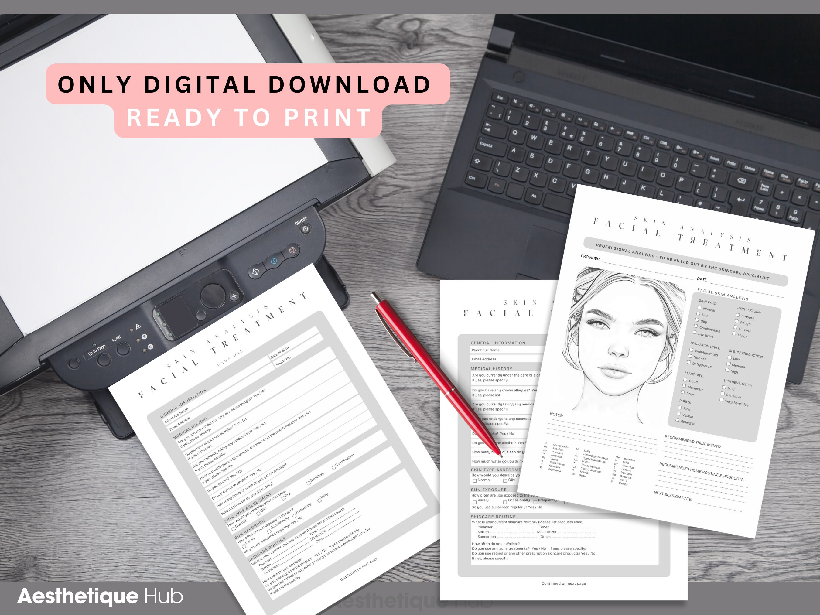 Skin Analysis Facial Form Template, Esthetician Aesthetic Skincare ...