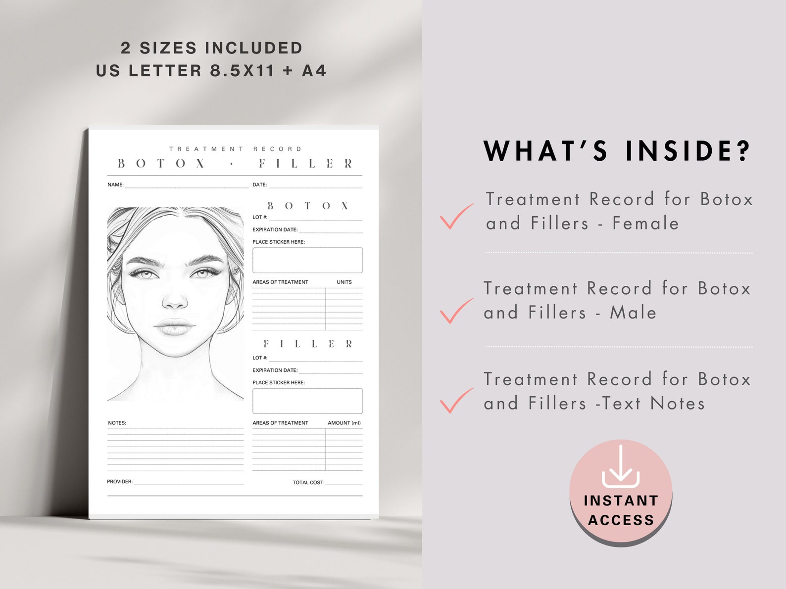 Botox and Dermal Filler Patient Treatment Record Form, Medical Spa ...