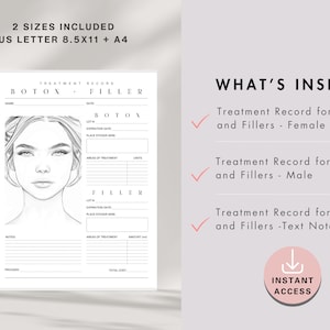Botox and Dermal Filler Patient Treatment Record Form, Medical Spa ...