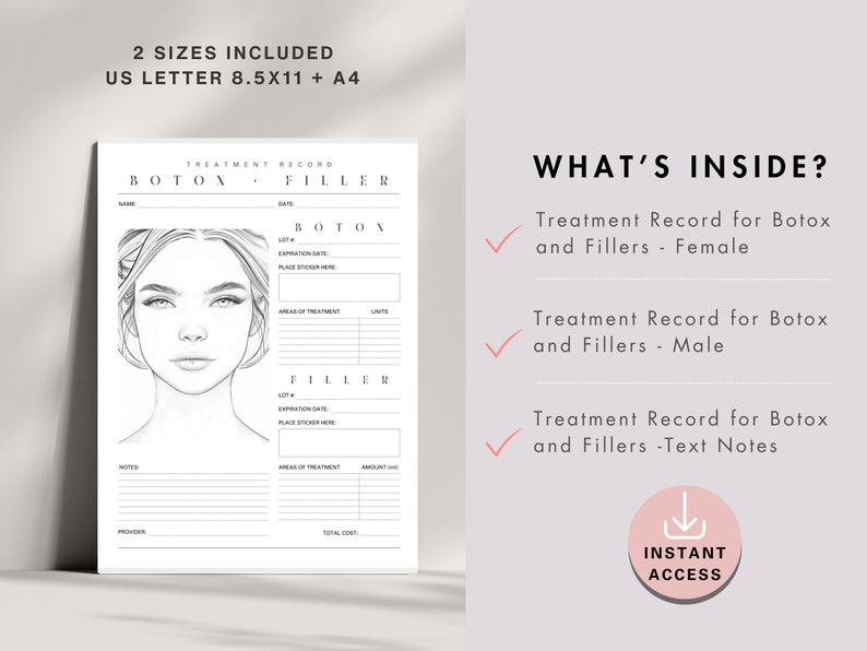 Botox and Dermal Filler Patient Treatment Record Form, Medical Spa ...