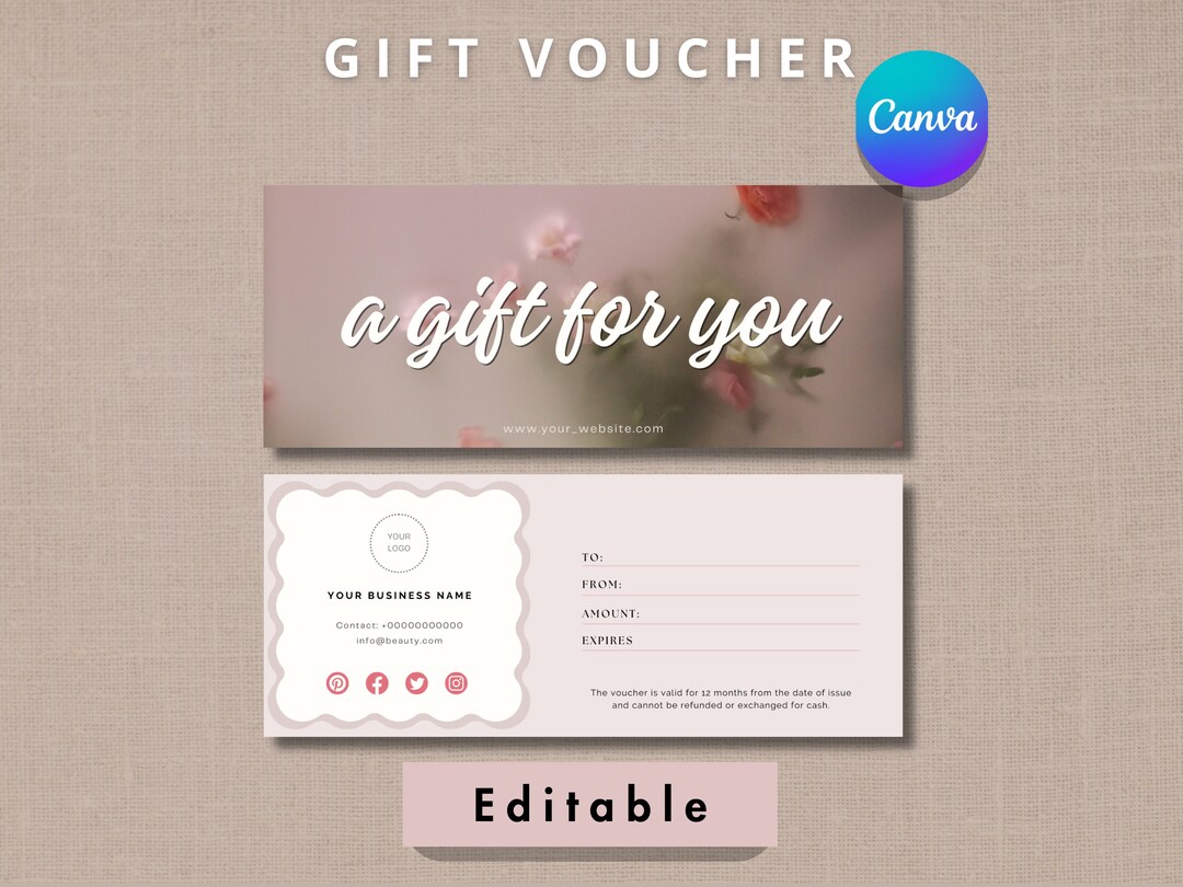 DIY Gift Certificate Template, Elegant Printable Gift Voucher, Editable ...