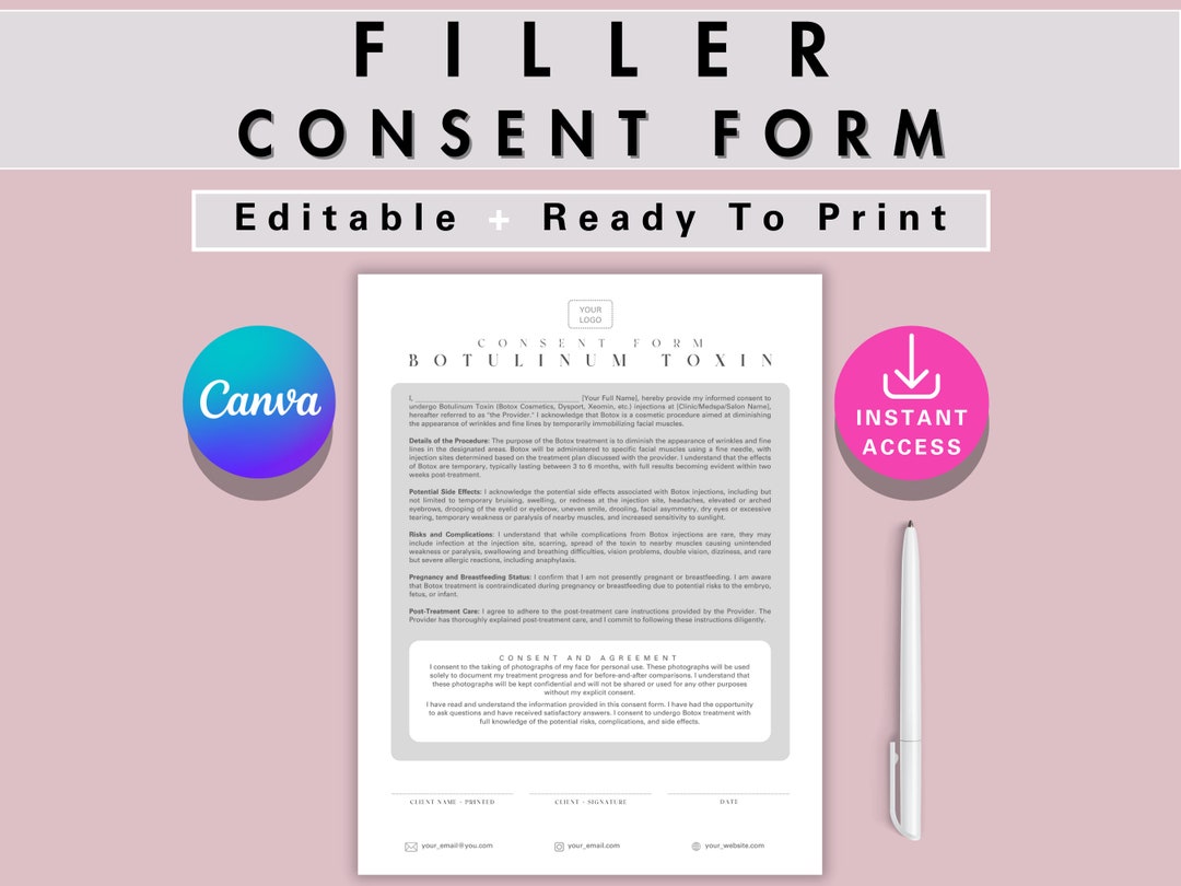 Dermal Filler Informed Consent Form Canva Template, Nurse Injector ...