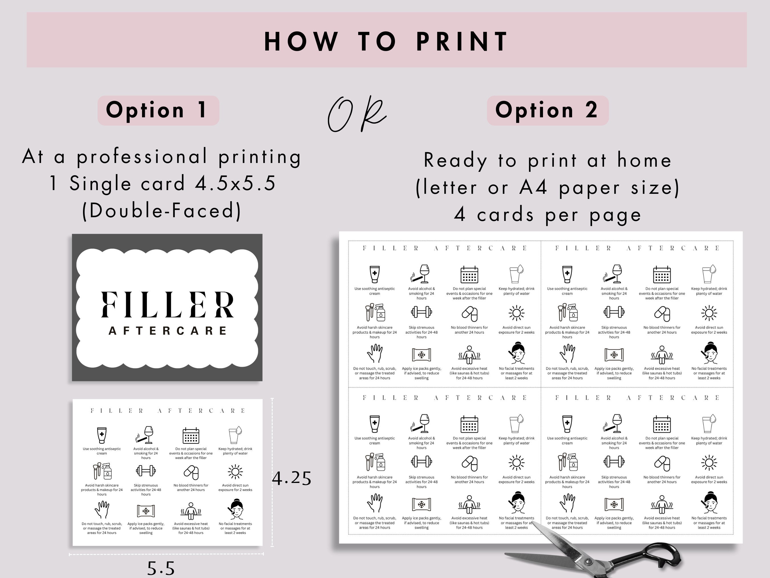 Filler Injection Aftercare Card Instructions Template Cosmetic ...